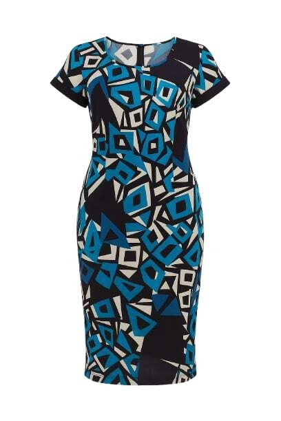 CONQUISTA Straight Print Dress In Abstract Print Fabric - Blue