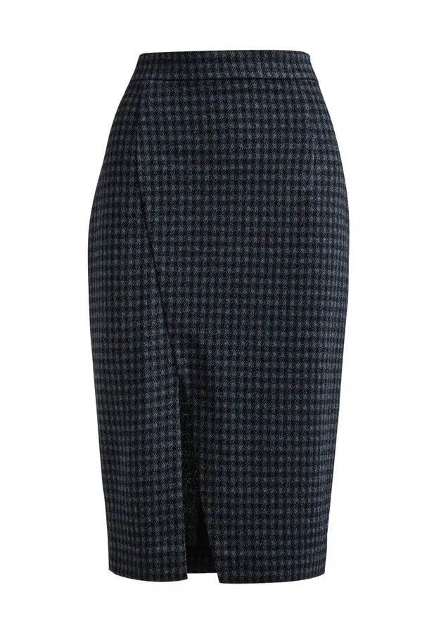 CONQUISTA Check Pencil Skirt - Blue