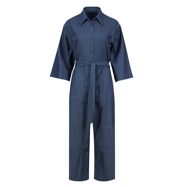 CONQUISTA Indigo Cotton Jumpsuit With Belt - Blue