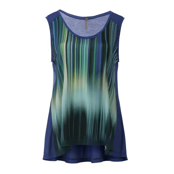 CONQUISTA Gradient Stripe A-line Sleeveless Top - Blue