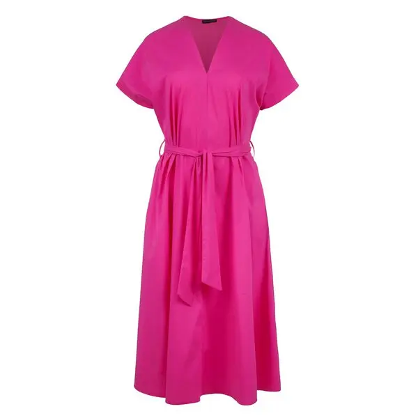 CONQUISTA Fuchsia A Line Midi Dress With Belt - Pink