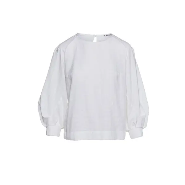 CONQUISTA Bishop Sleeve Jacquard Top In Sustainable Fabric - White