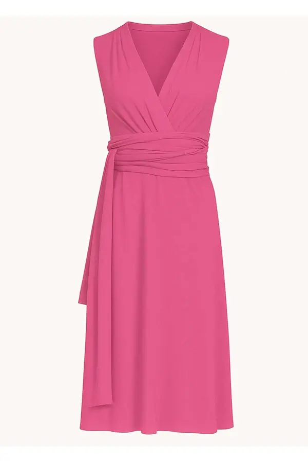 CONQUISTA Neutrals Orchid Sleeveless Jersey Dress With Waist Tie In Viscose & Elastane - Purple