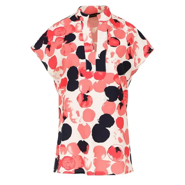 CONQUISTA Black / Pink Apricot Print Linen Style Sleeveless Top - Black/pink