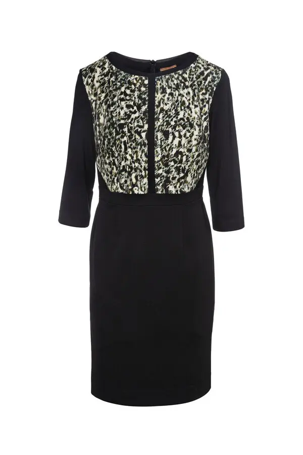 CONQUISTA Straight Dress With Animal Print Detail - Green