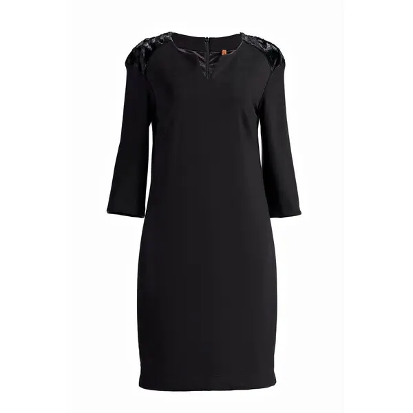 CONQUISTA Straight Dress With Fur Detail - Black