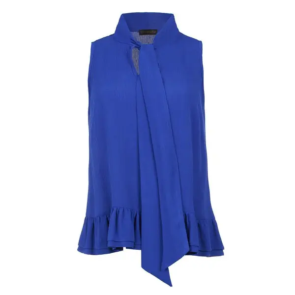 CONQUISTA Electric Tie Detail Top With Frills - Blue
