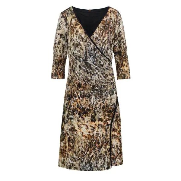 CONQUISTA Print Jersey Faux Wrap Dress - Brown