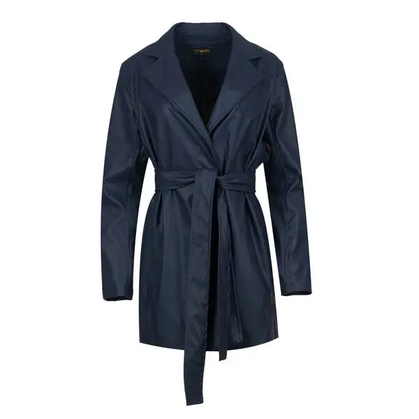 CONQUISTA Navy Faux Leather Jacket With Belt - Blue