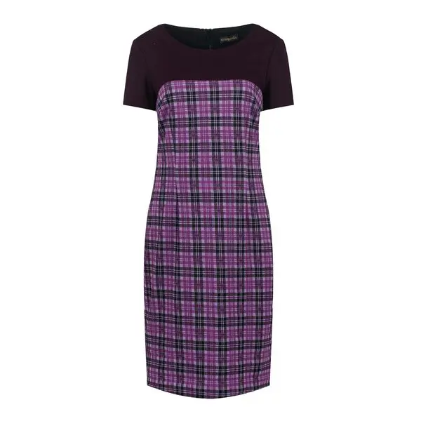 CONQUISTA Fitted Short Sleeve Mauve Check Dress - Purple
