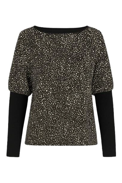 CONQUISTA Sleeve Detail Print Top - Black