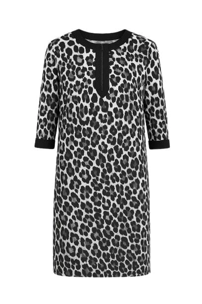 CONQUISTA Leopard Print Sack Dress - Black