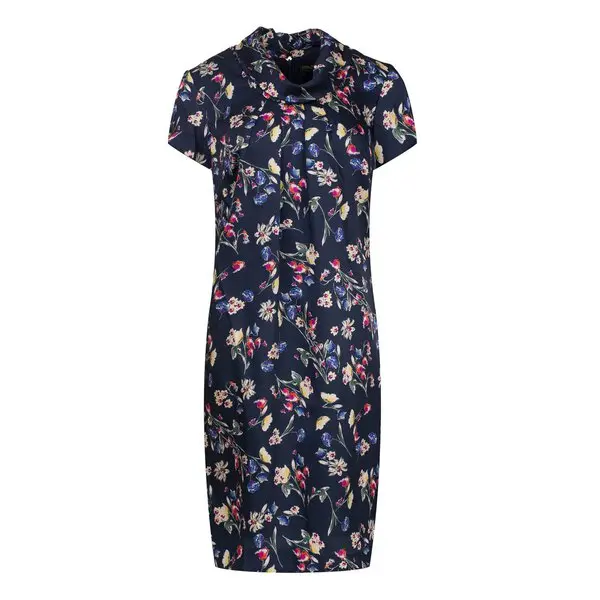 CONQUISTA Floral Print Viscose Short Sleeve Dress - Blue