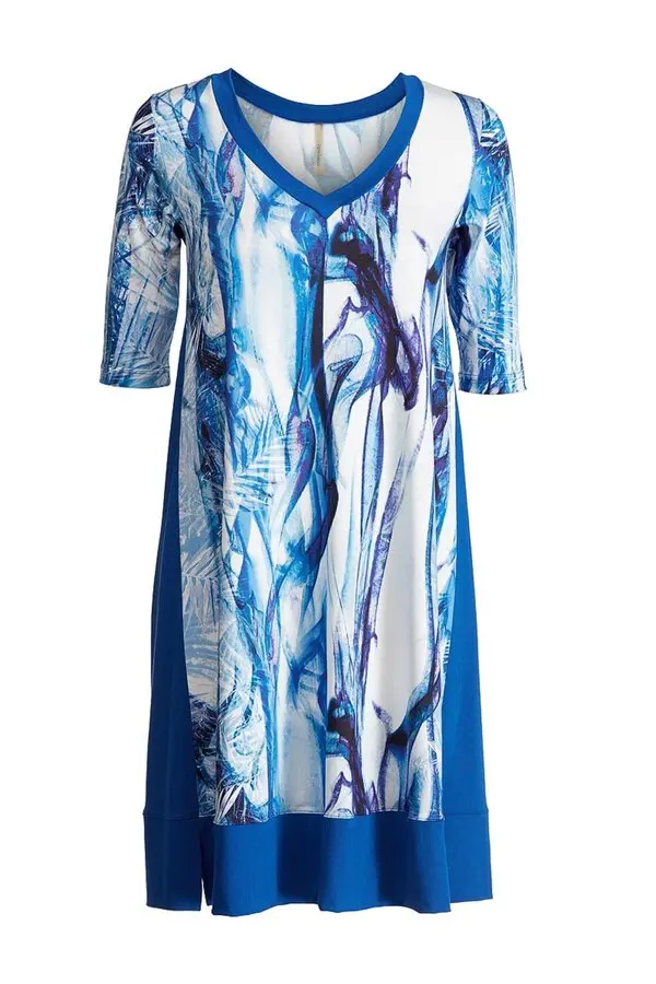 CONQUISTA V-neck Printed Jersey Dress - Blue