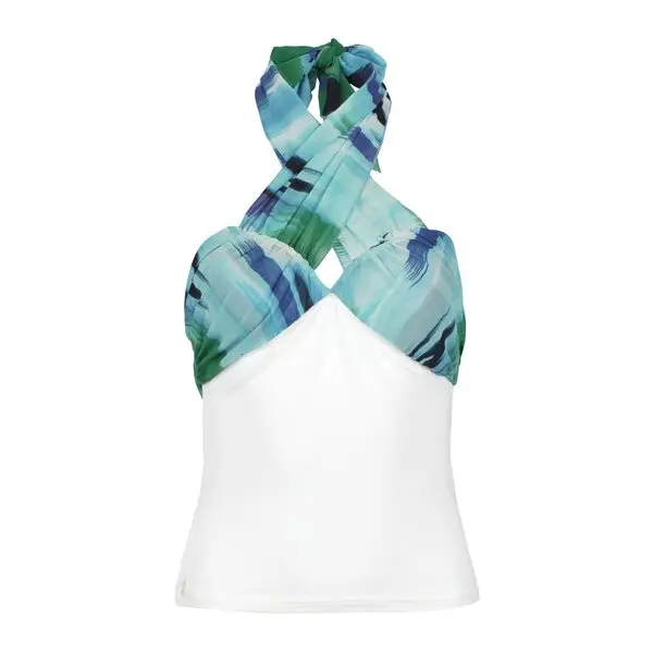 CONQUISTA Printed Voile Cross-strap Viscose Fitted Top