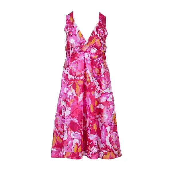 CONQUISTA Floral Cotton Voile A-line Dress - Pink