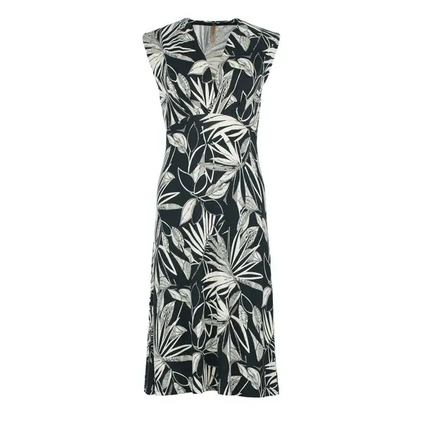 CONQUISTA Sleeveless Botanical Print Midi Dress - Black