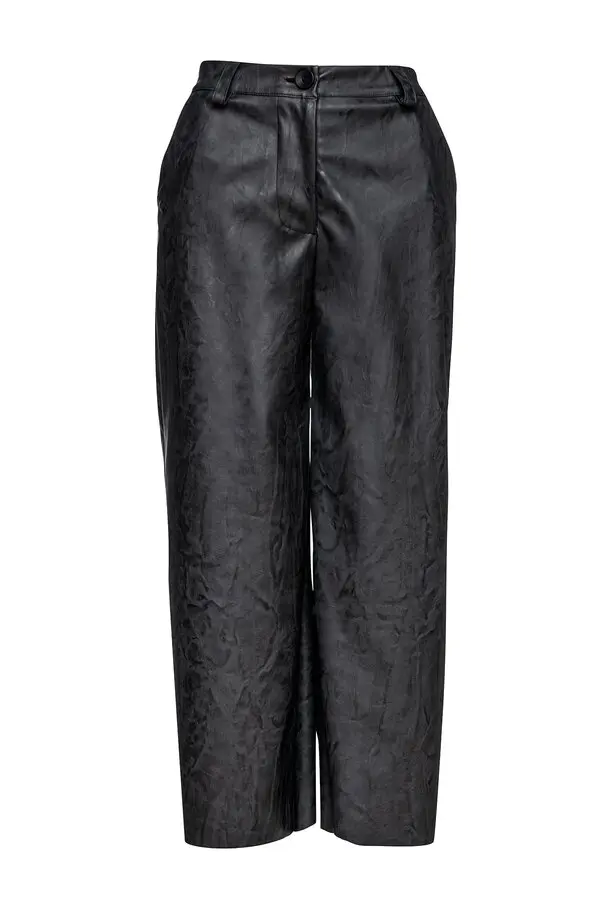CONQUISTA Grey / Black Dark Grey Faux Leather Culottes - Grey/black