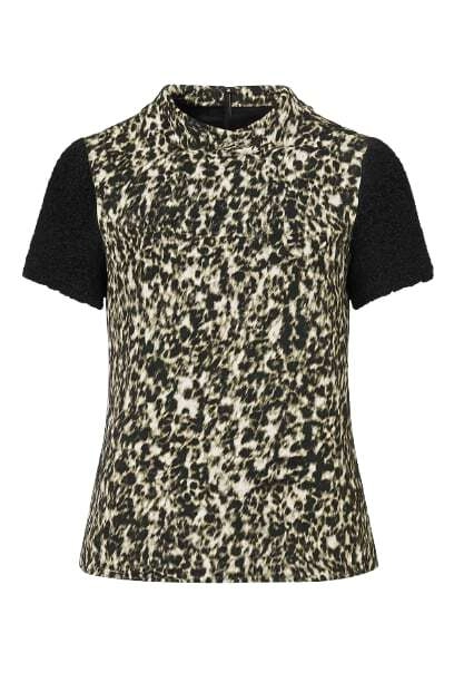 CONQUISTA Straight Top With Animal Print Detail And Textured Sleeves - Green