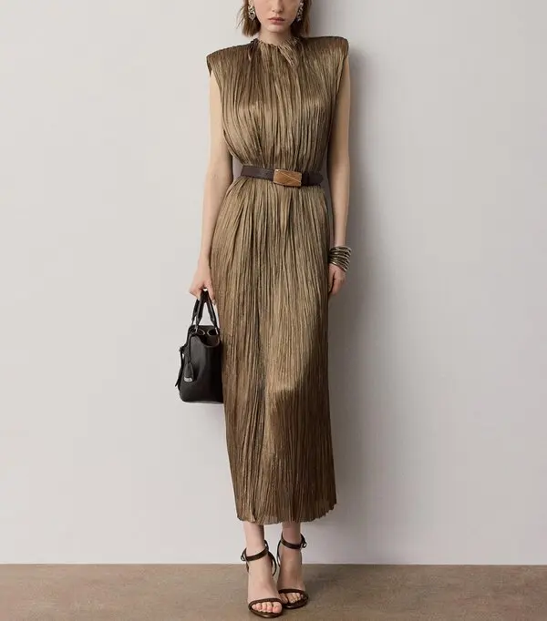 Ralph Lauren Pleated Metallic Maxi Dress