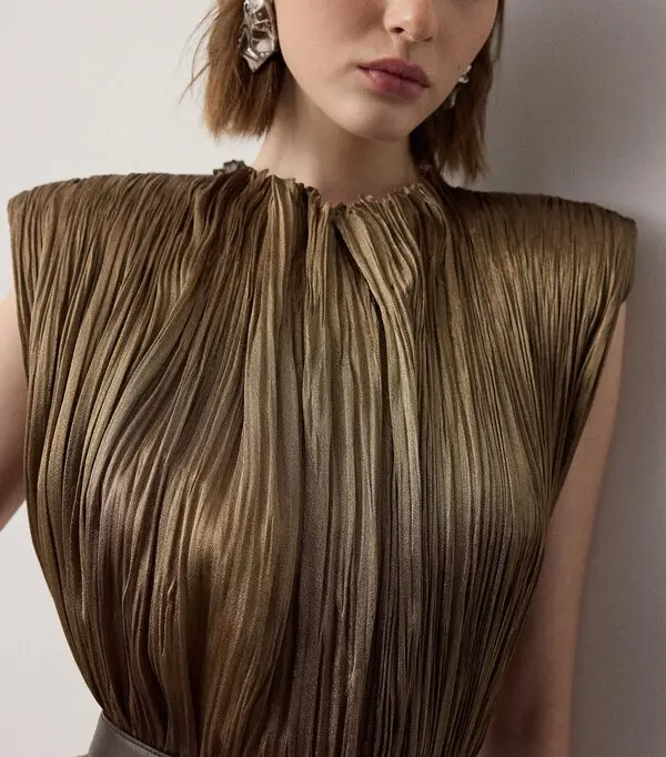 Ralph Lauren Pleated Metallic Maxi Dress
