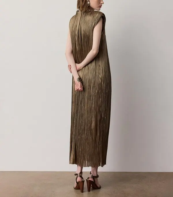 Ralph Lauren Pleated Metallic Maxi Dress