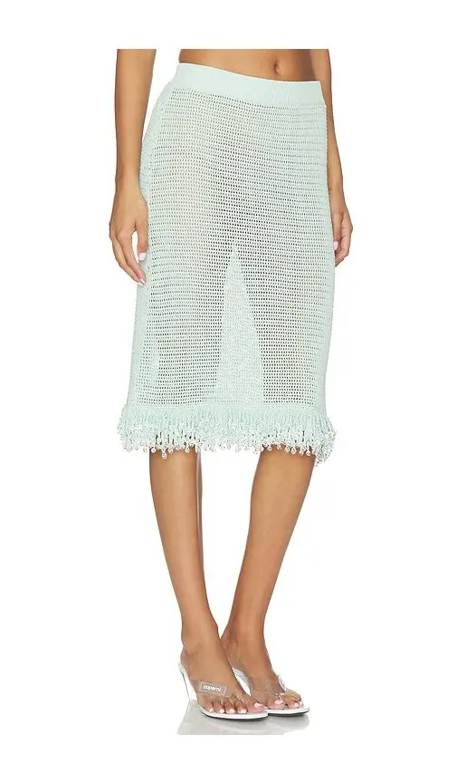 Paris Georgia Crochet Knit Midi Skirt With Beaded Hem - Celeste Blue