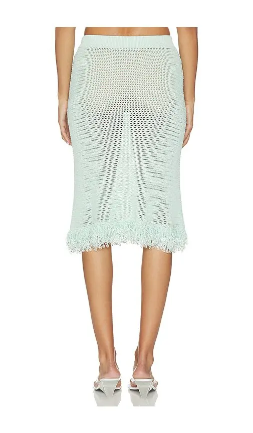 Paris Georgia Crochet Knit Midi Skirt With Beaded Hem - Celeste Blue