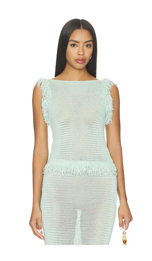 Paris Georgia Fringe Top In Baby Blue - Celeste Blue