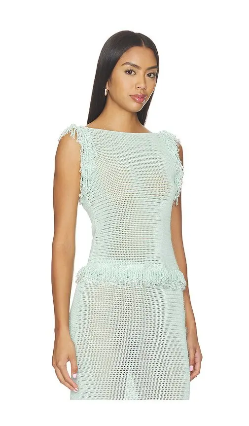 Paris Georgia Crochet Knit Fringe Top - Celeste Blue