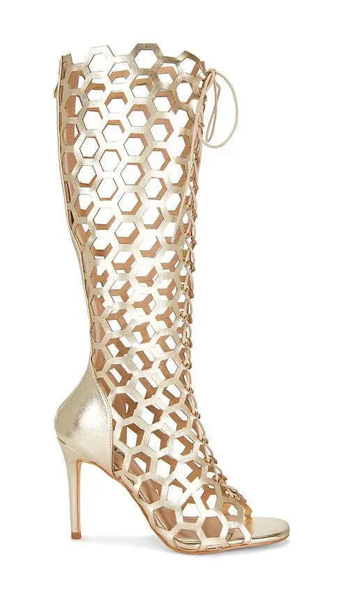 NIIHAI Honeycomb Lace Up Stiletto Heel Boots - Gold