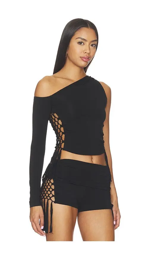 I.AM.GIA Asymmetrical Crochet Detail Top - Black