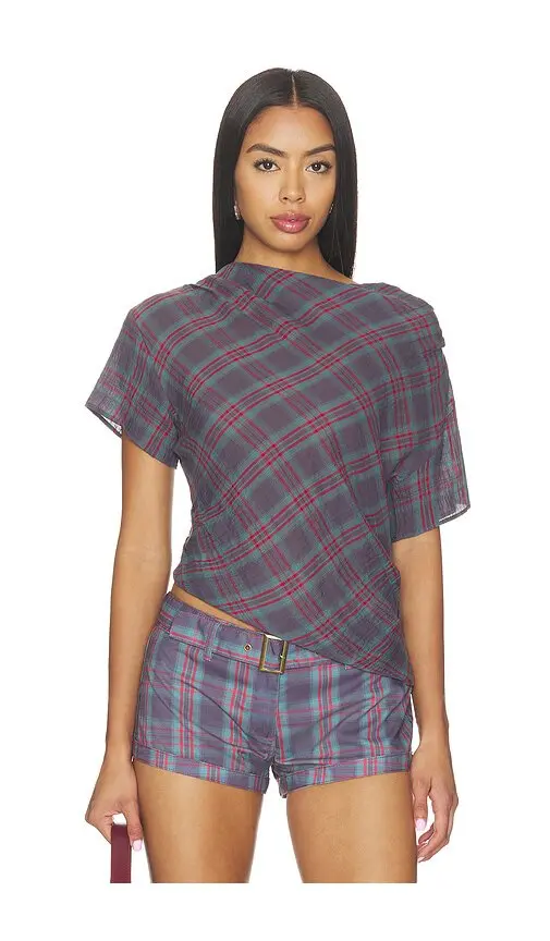 Lioness Halcyon Top In Purple - Jade Plaid