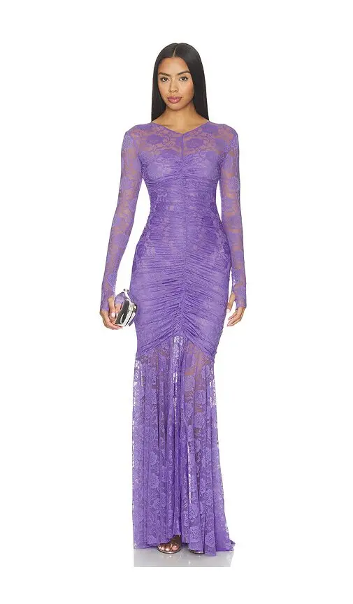 Norma Kamali Long Sleeve V Neck Fishtail Gown - Lavender