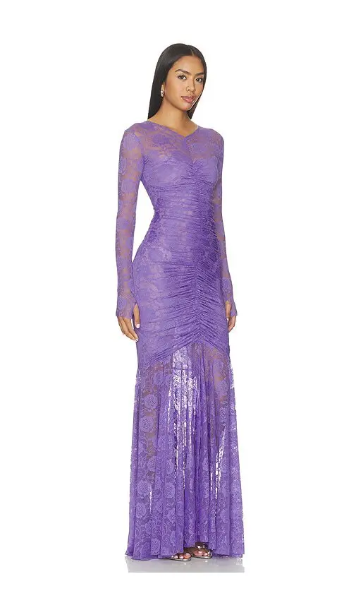 Norma Kamali Long Sleeve V Neck Fishtail Gown - Lavender