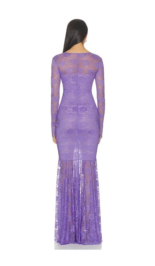 Norma Kamali Long Sleeve V Neck Fishtail Gown - Lavender