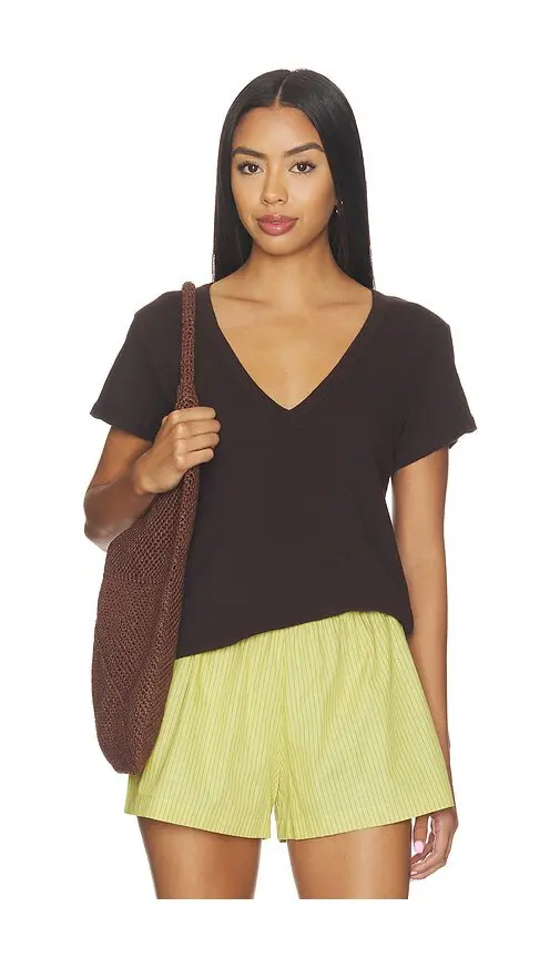 LESET Laura V Neck Tee - Chocolate