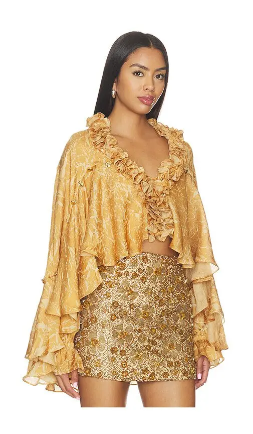 LA FUORI Honeydew Ruffle Top In Yellow - Printed