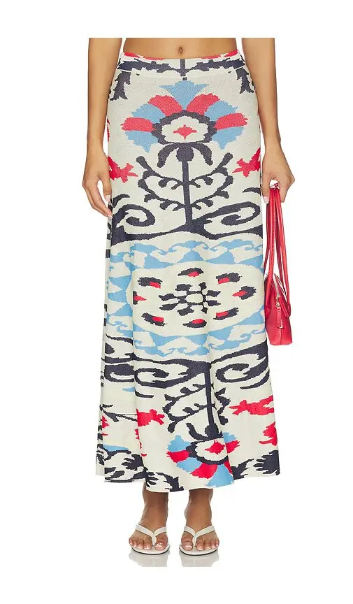 Misa Ocean Midi Skirt In Cream - Summer Tapestry
