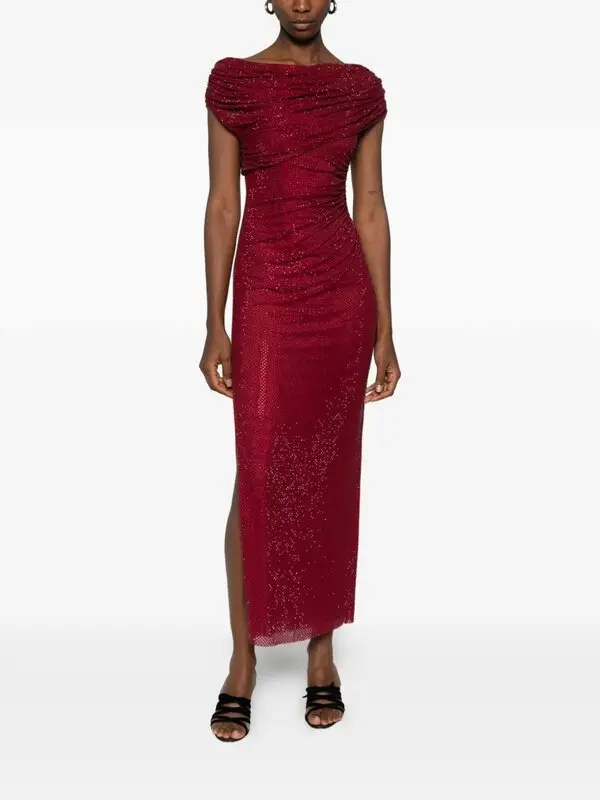 SELF-PORTRAIT Draped Midi Dress - Red