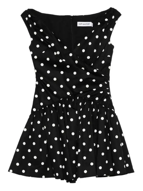 SELF-PORTRAIT Polka-dot V-neck Mini Dress - Black
