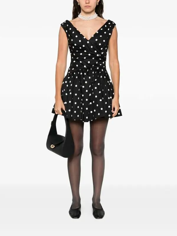 SELF-PORTRAIT Polka-dot V-neck Mini Dress - Black