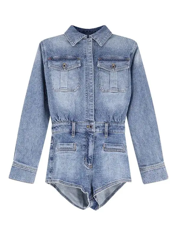 SELF-PORTRAIT Denim Playsuit