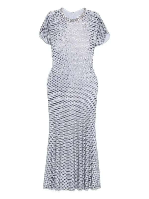 SELF-PORTRAIT Midi Dress With Rhinestones - Blue