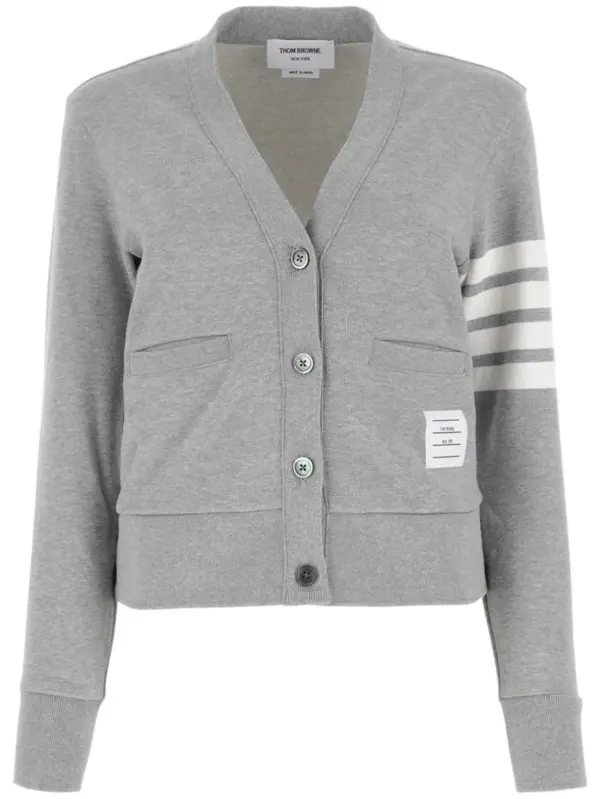Thom Browne Merino Wool V-neck Cardigan With Four-stripe Detail - Grey