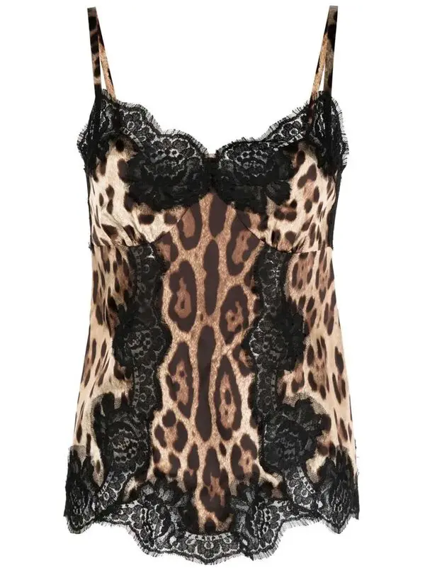 Dolce & Gabbana Leopard Print Sweetheart Neckline Top With Bow Detail - Brown