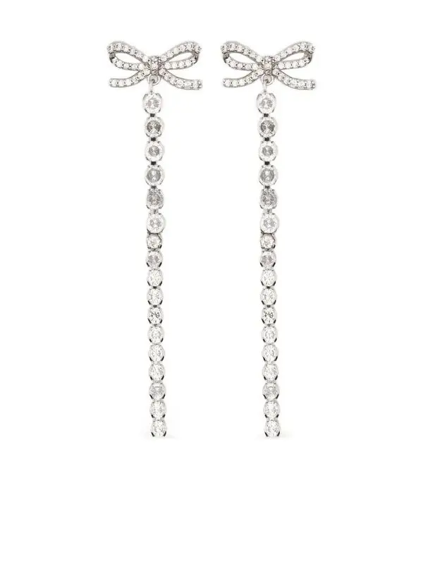 SELF-PORTRAIT Crystal Embellished Bow Drop Earrings - Metallic