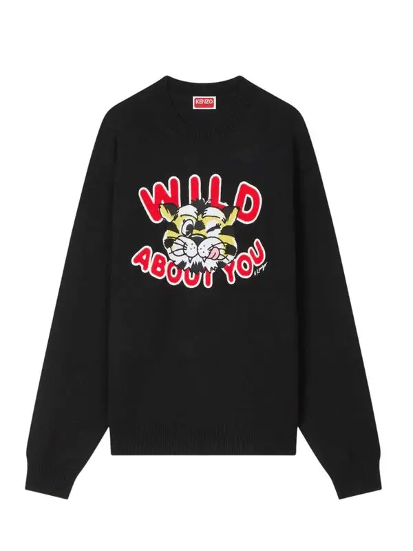 Kenzo Wild Tiger Wool And Cotton Sweater - Black