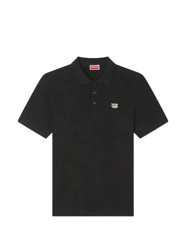 Kenzo Cotton Polo Shirt With Logo Appliqu - Black