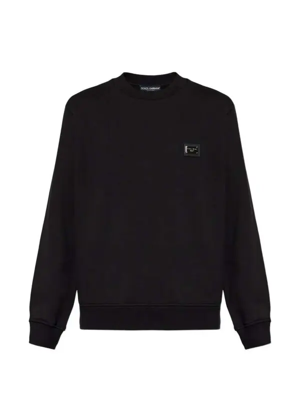 Dolce & Gabbana Crewneck Sweatshirt With Logo Plaque - Black
